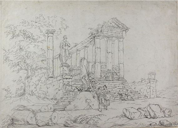 Johann Heinrich Troll | Ansicht einer Tempelruine mit Skulptur der Pallas Athene | MutualArt
