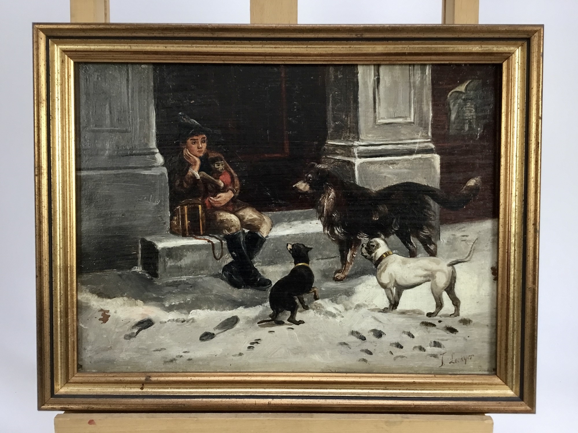 Jason Lockyer | young busker holding a monkey with dogs watching ...