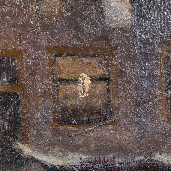 Julien Celos | Boats in a misty river harbour | MutualArt