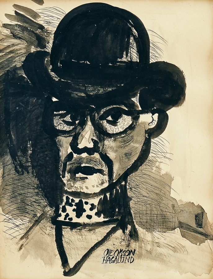 Olle Olsson Hagalund | Man med hatt och glasögon | MutualArt