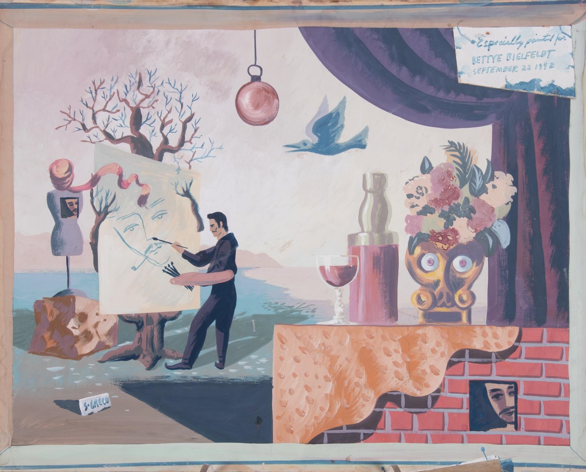 Simon Greco | Surreal Composition with Artist at Easel | MutualArt