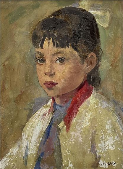 Philip Naviasky | Portrait of a Young Girl with a Red Collar | MutualArt