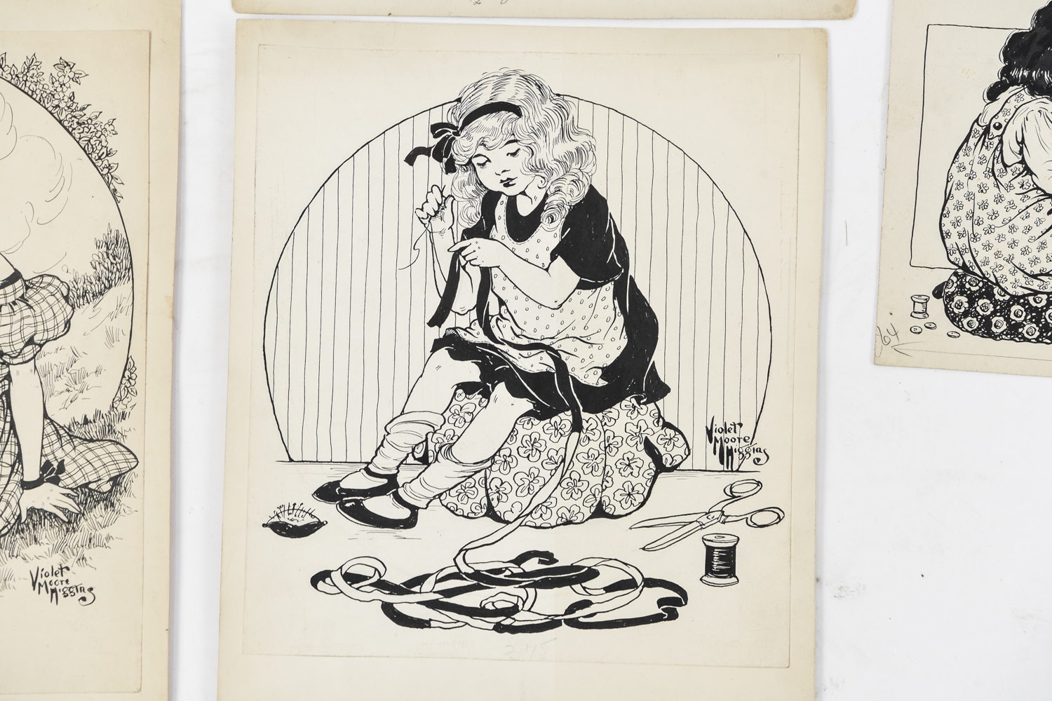 Violet Moore Higgins | 5 sheets with pen and ink illustrations | MutualArt