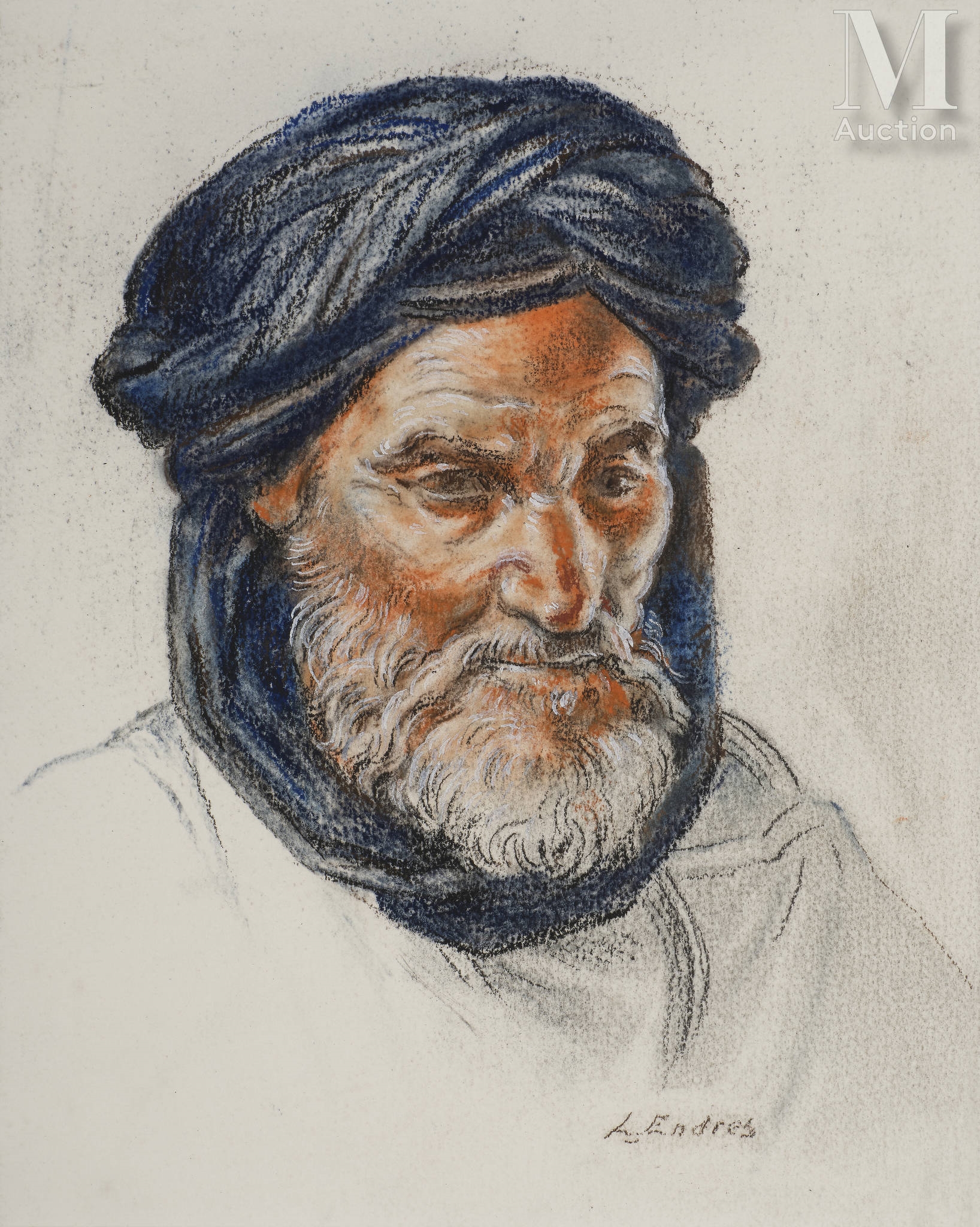 Louis John Endres | Portrait d'homme au turban bleu | MutualArt