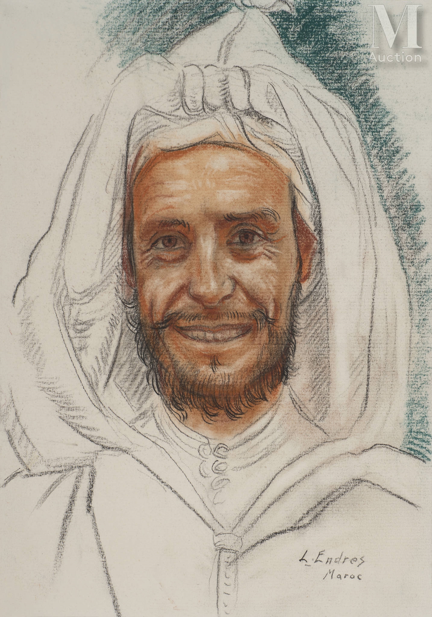 Louis John Endres | Portrait de marocain au burnous | MutualArt