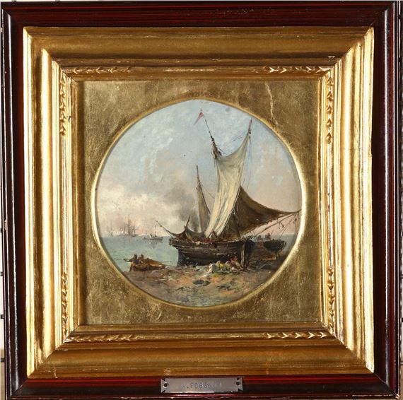 Agostino Fossati | Lavandaie Veduta costiera con veliero | MutualArt