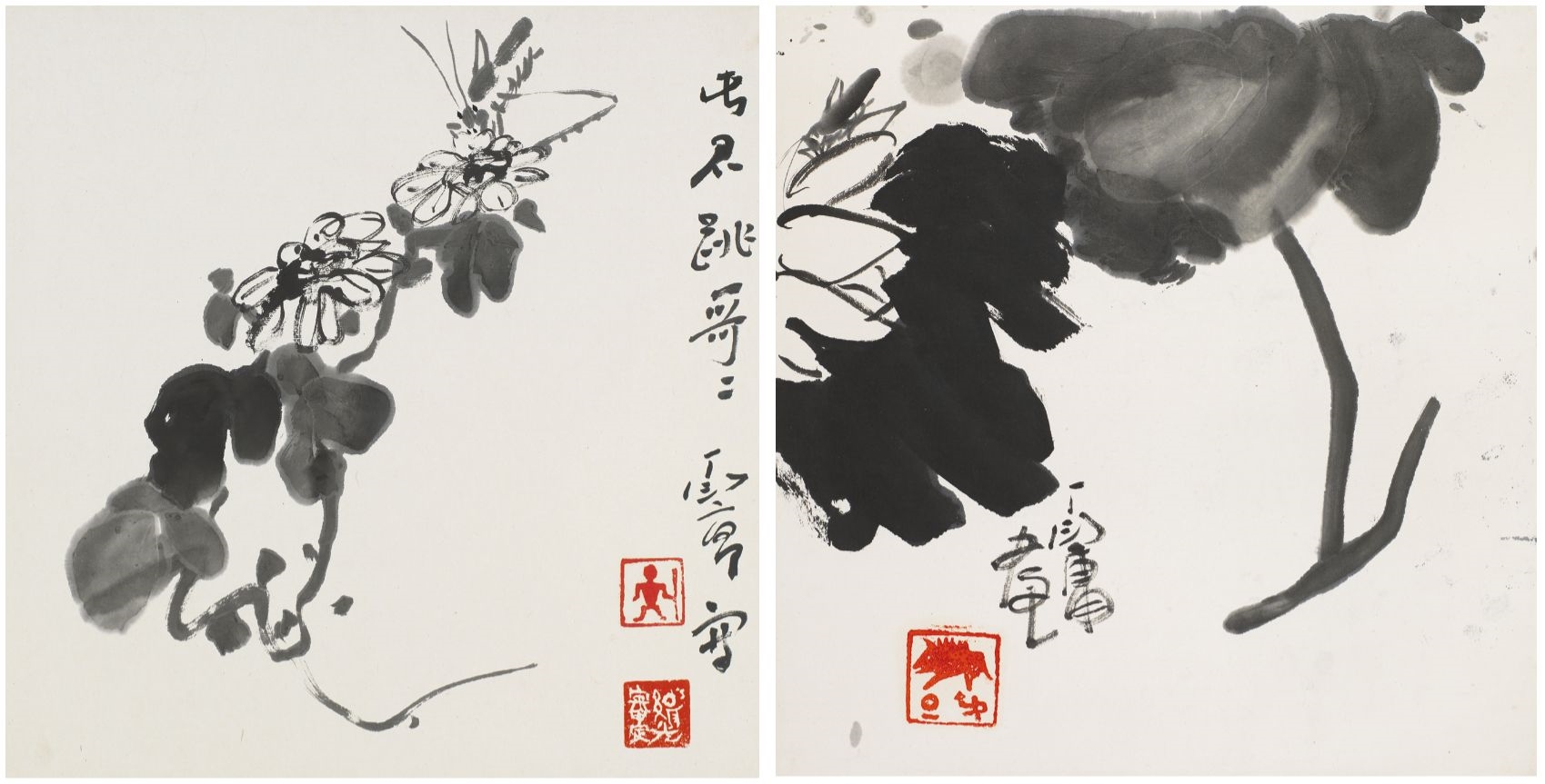 Ding Yanyong | Chrysanthemum and Insects and Lotus and Grasshopper (A ...