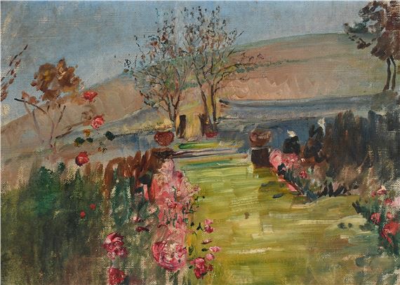 Annie Louise Swynnerton | View along a garden path with a mountain in ...