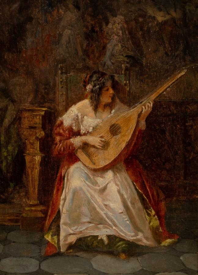 British School, 19th Century | Seated Lady Playing a Lute | MutualArt
