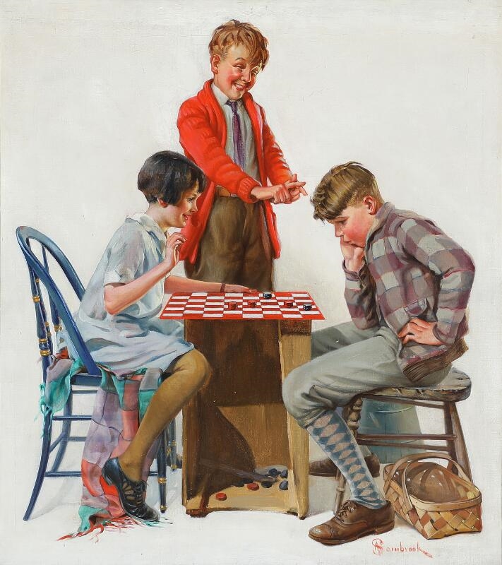 Russell Sambrook | Composition with children playing checkers | MutualArt