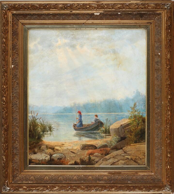 Siegfried Hass | Scenery from a lake with two women in a boat (1879 ...