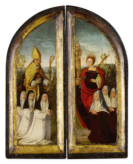 Flemish School, 16th Century | Triptych with the Crucifixion and Saints John the Evangelist ...