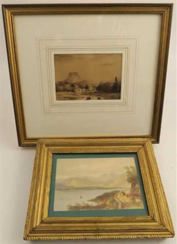 Nicholas Condy | landscape with buildings and volcano beyond | MutualArt