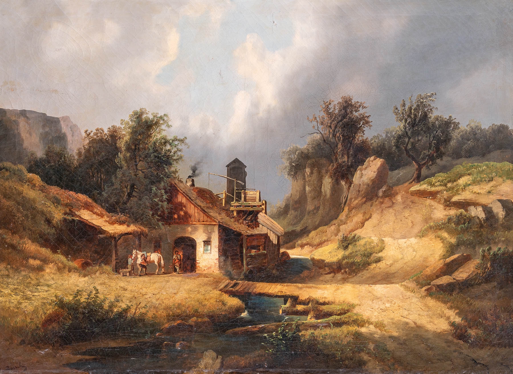 Otto Baisch | Lópatkolás a kovácsműhely előtt | MutualArt