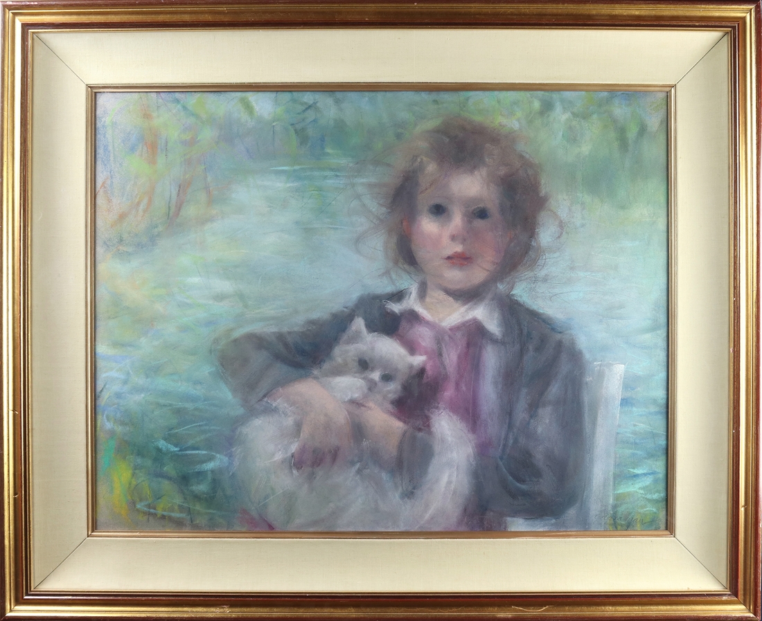 Cydney Grossman | Child Portrait with Cat | MutualArt