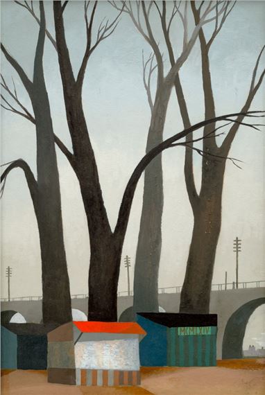 Vlastimil Benes | Trees by a Bridge (1964) | MutualArt
