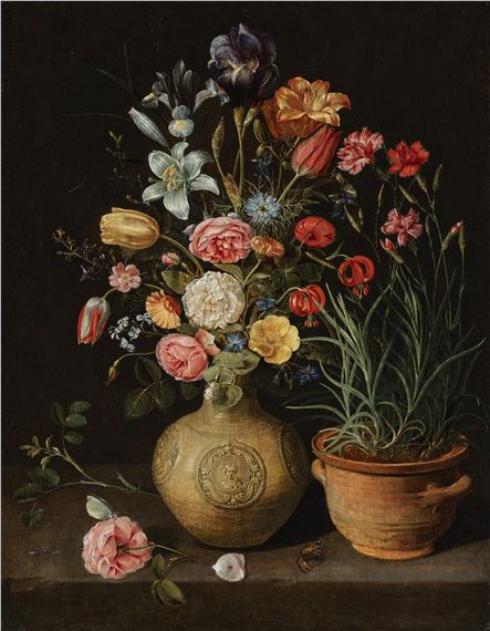 Clara Peeters | Roses, lilies, an iris and other flowers in an ...