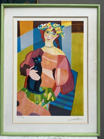 France Wagner | Woman and Black Cat | MutualArt