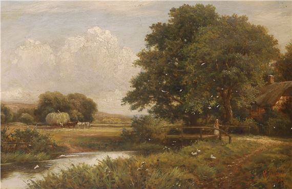 Henry Maidment | River landscape with haycart in the distance | MutualArt