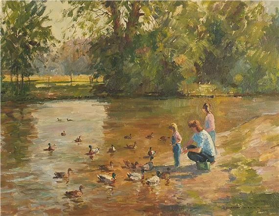 David Green | David Green - Feeding the ducks | MutualArt