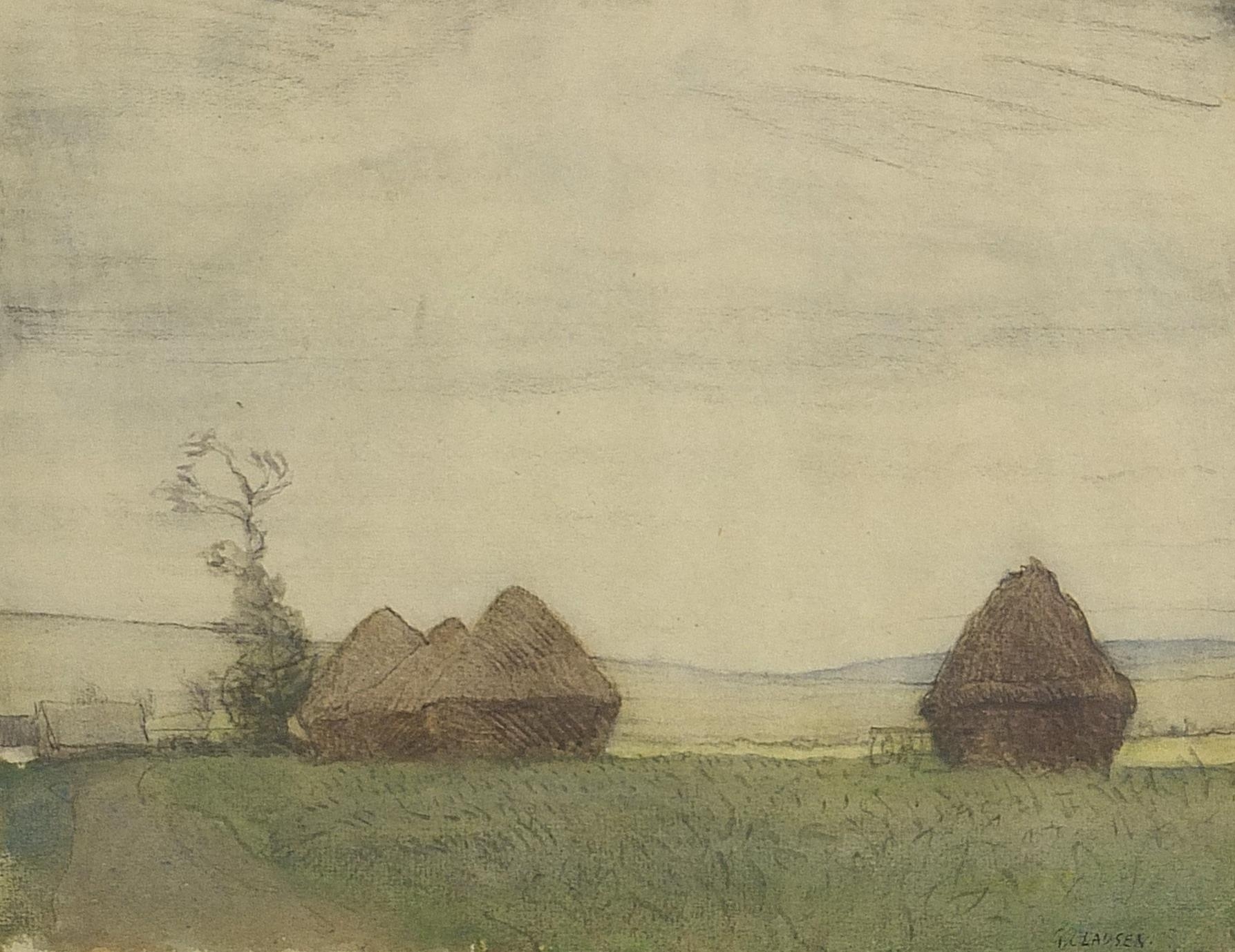 George Clausen | George Clausen - Hayricks in a field | MutualArt