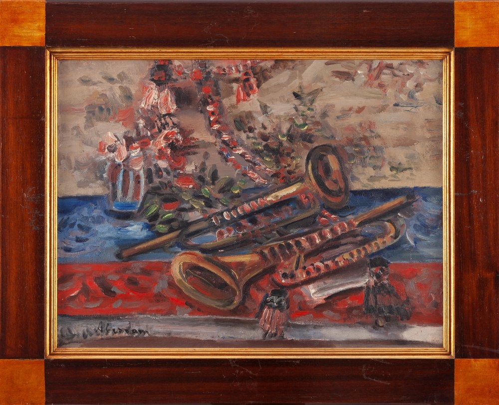Alfred Aberdam | Still life with trumpets (Circa 1930) | MutualArt