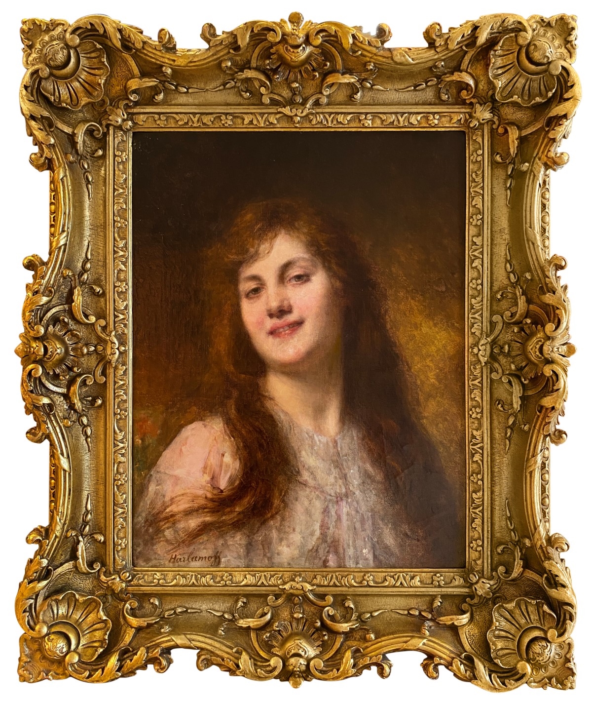 Alexej Harlamoff | Portrait of a girl laughing | MutualArt
