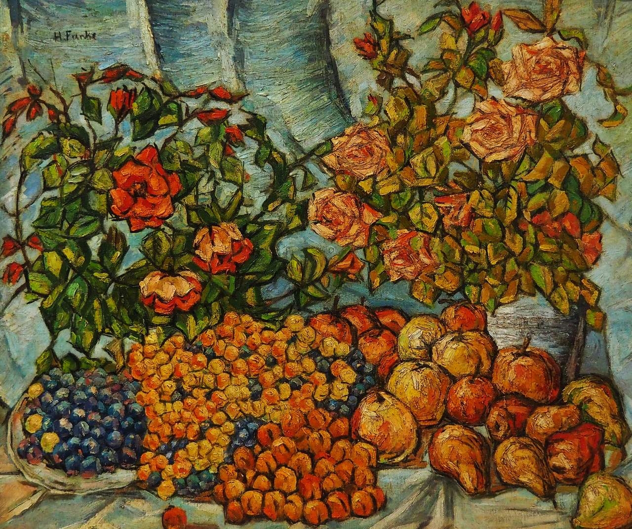 Hélène Funke | Stilleben mit Rosen und Früchten | MutualArt