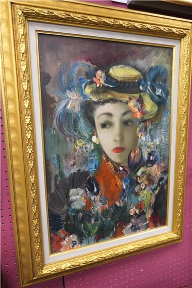 Jean Calogero | Portrait of a young girl in a straw boater adorned with ...