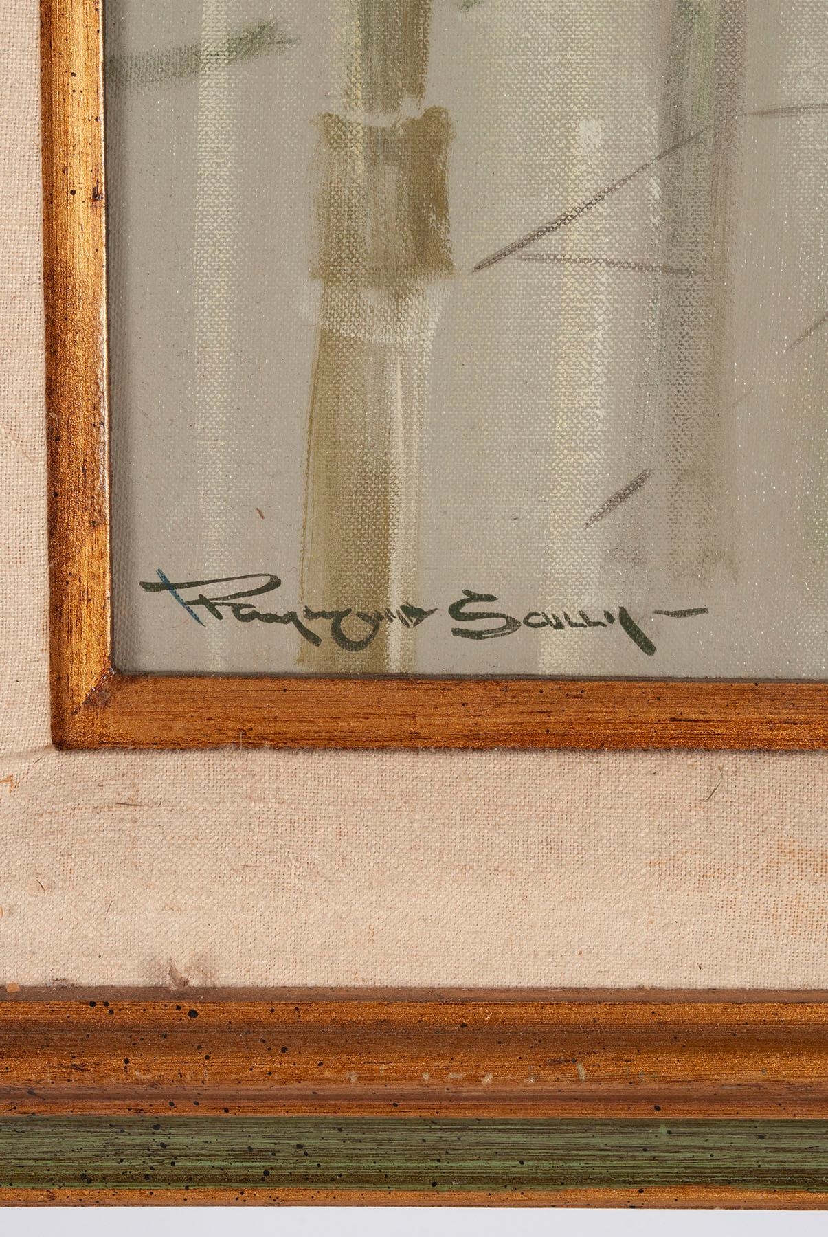 Raymond Scully | A paved sidewalk scene in the pouring rain | MutualArt