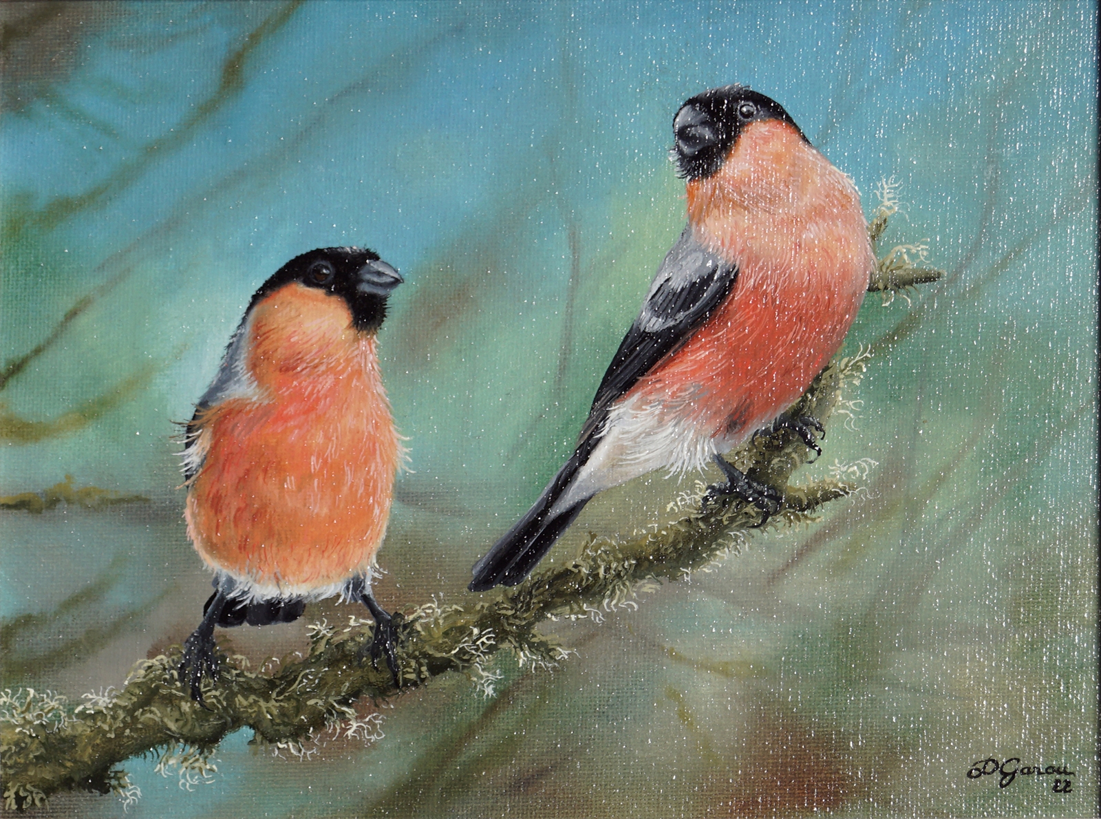 Daniela Garau | Realistic painting of bull finches | MutualArt