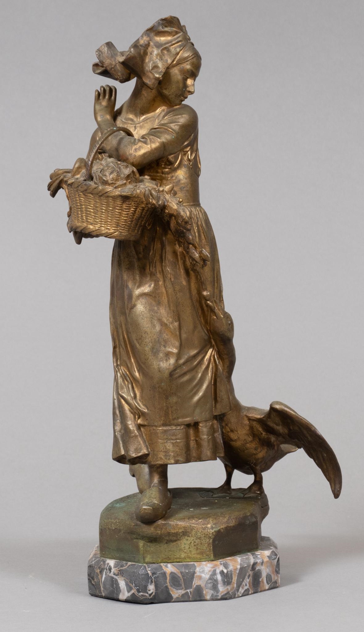 Albert Schultz | cast bronze statue depicting a girl with a goose ...