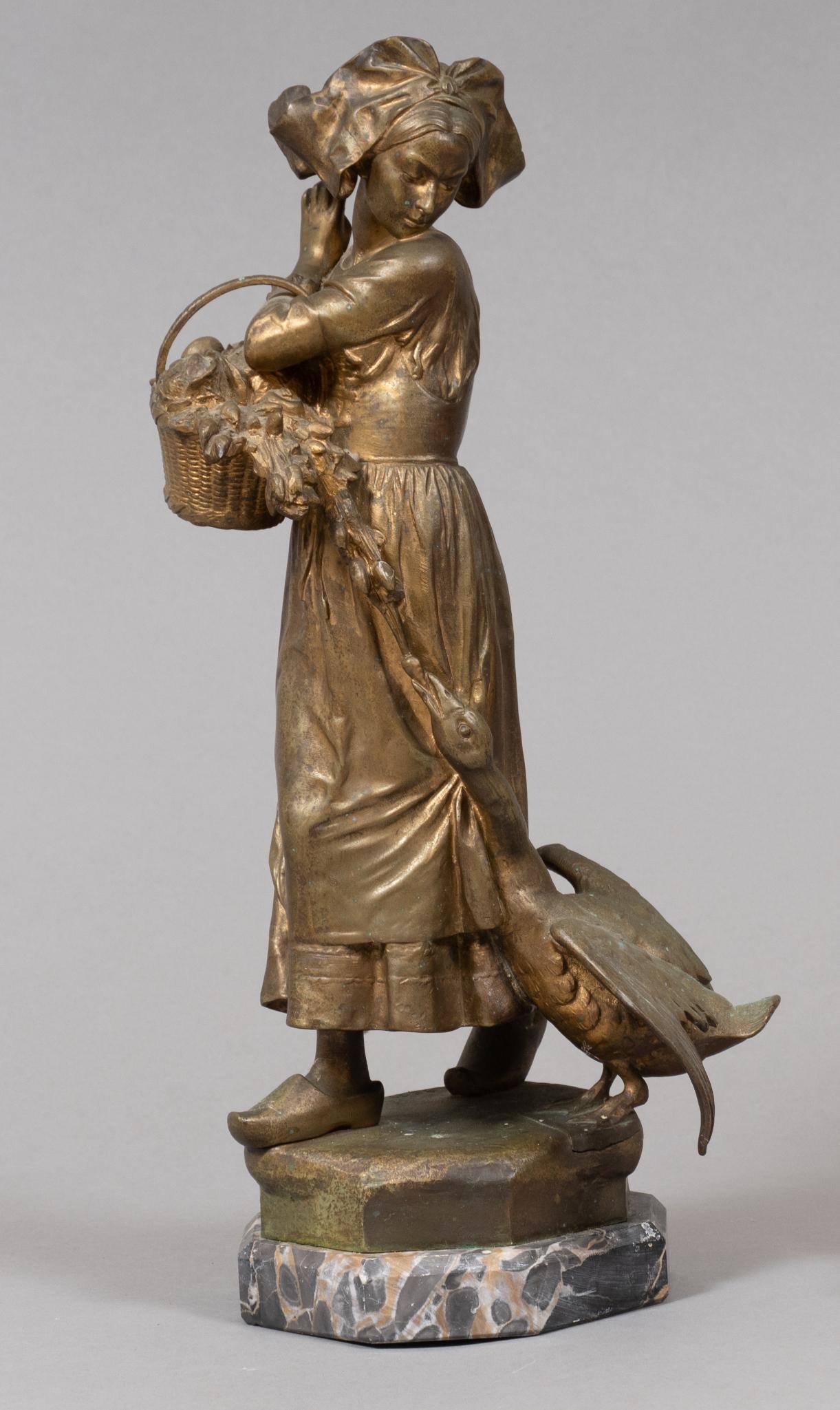 Albert Schultz | cast bronze statue depicting a girl with a goose ...