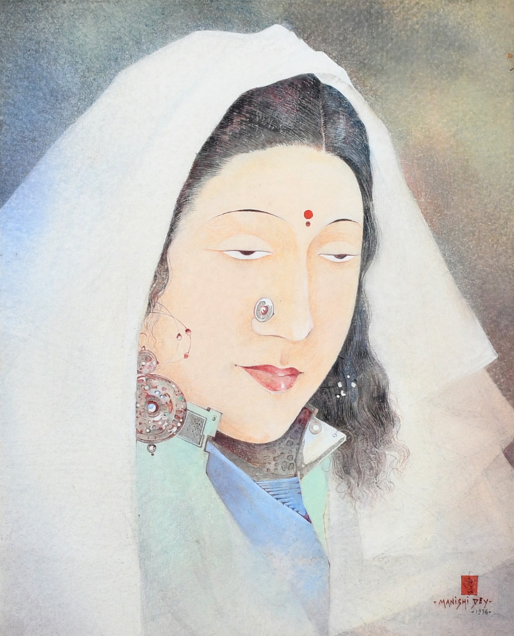 Manishi Dey | Portrait of a woman wearing a white headscarf; Portrait ...