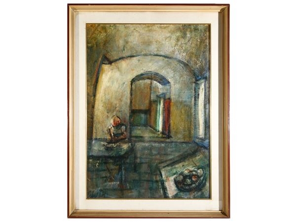 Emanuele Cappello | Interior scene with figure | MutualArt