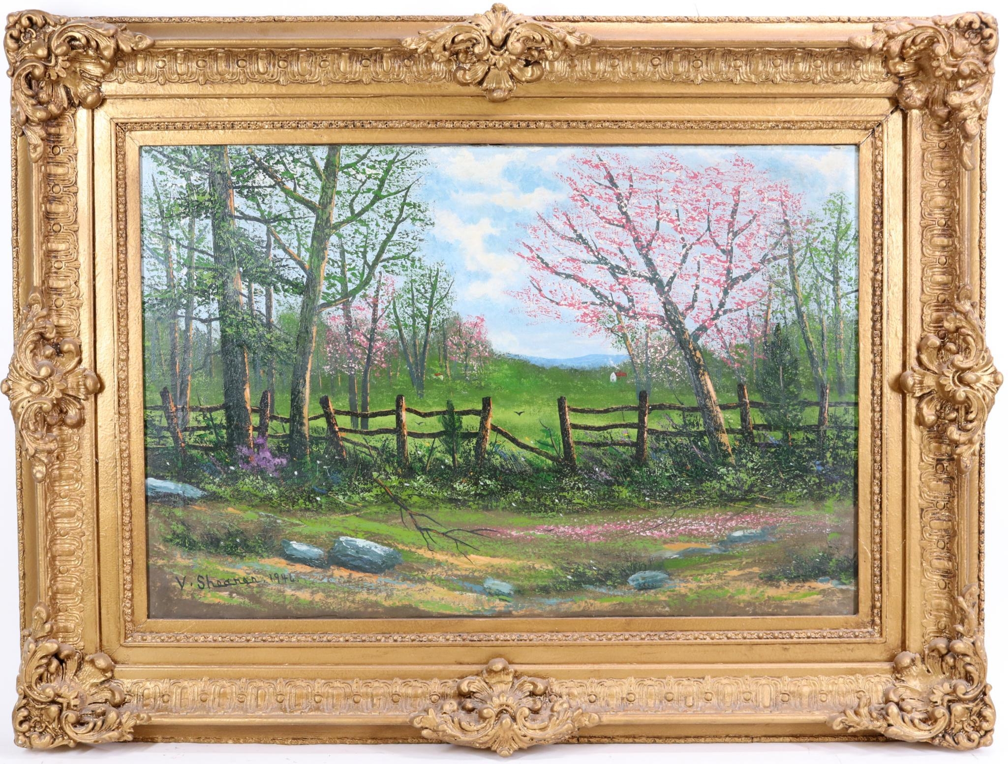 Victor Shearer | Spring landscape with cottages (1946) | MutualArt