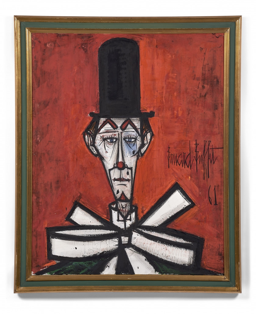 Bernard Buffet | Clown au chapeau haut de forme fond rouge (1961 ...