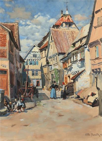 Otto Rauth |, Straßenszene in einer deutschen Kleinstadt (1898) | MutualArt