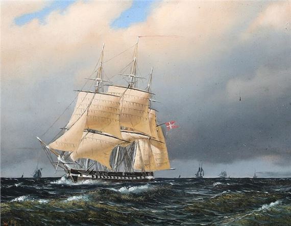 Vilhelm Melbye | Seascape with Danish ships in a busy strait | MutualArt