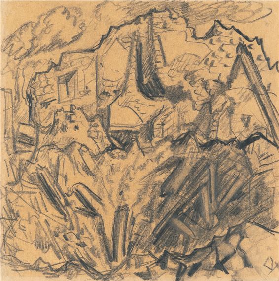 Otto Dix | Shell Craters in a House (Trenches) (1916) | MutualArt