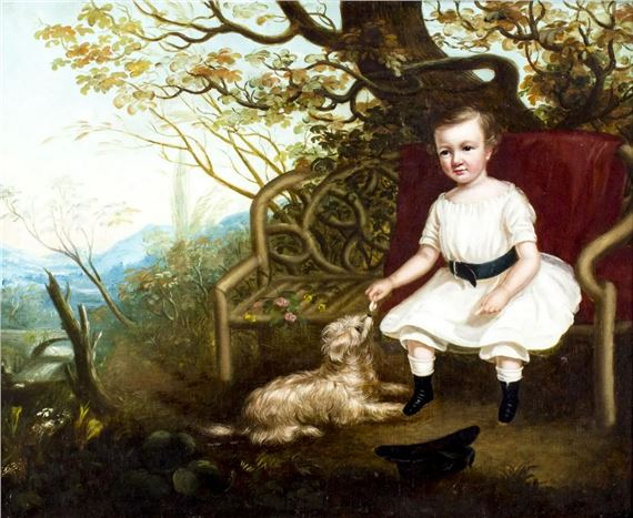 William Roos | Seated Girl with Dog (1852) | MutualArt