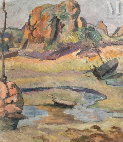 Albert Grenier | Bateau sur la plage à marée basse / Etude de paysage ...