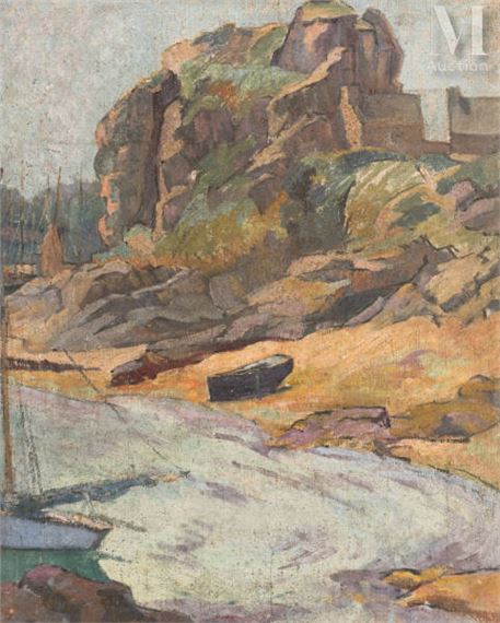 Albert Grenier | Barque sur la plage à marée basse / Etude de paysage ...