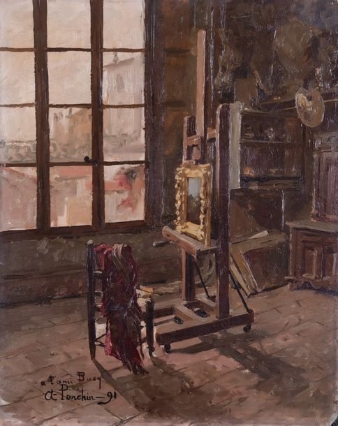 Antoine Ponchin | The painter's studio. 1891 (1891) | MutualArt