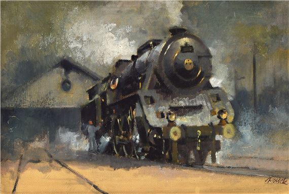 Jaroslav Ronek | Steam locomotive infront of the engine shed | MutualArt