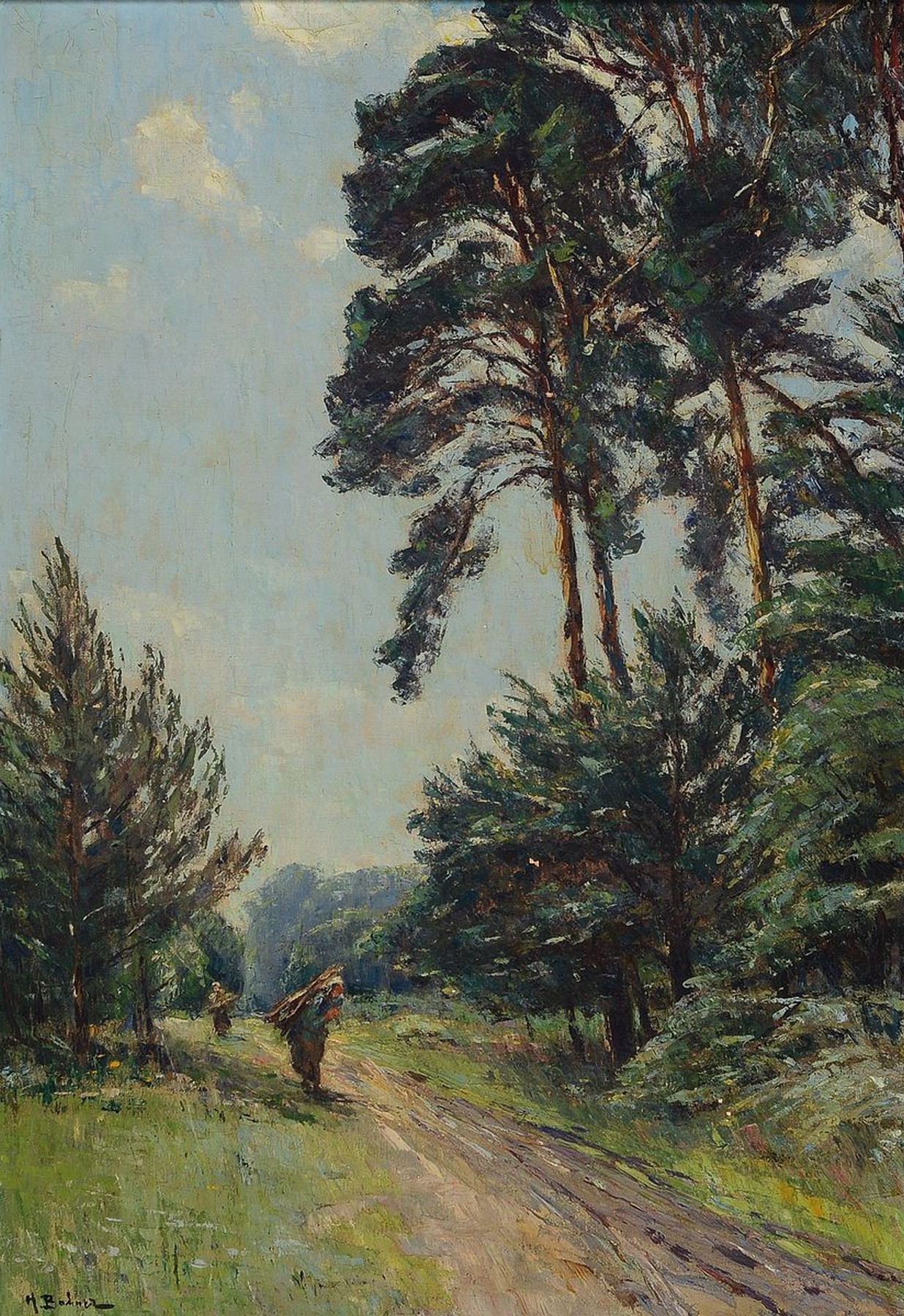 Hermann Bahner | Forest path with wood collectors | MutualArt