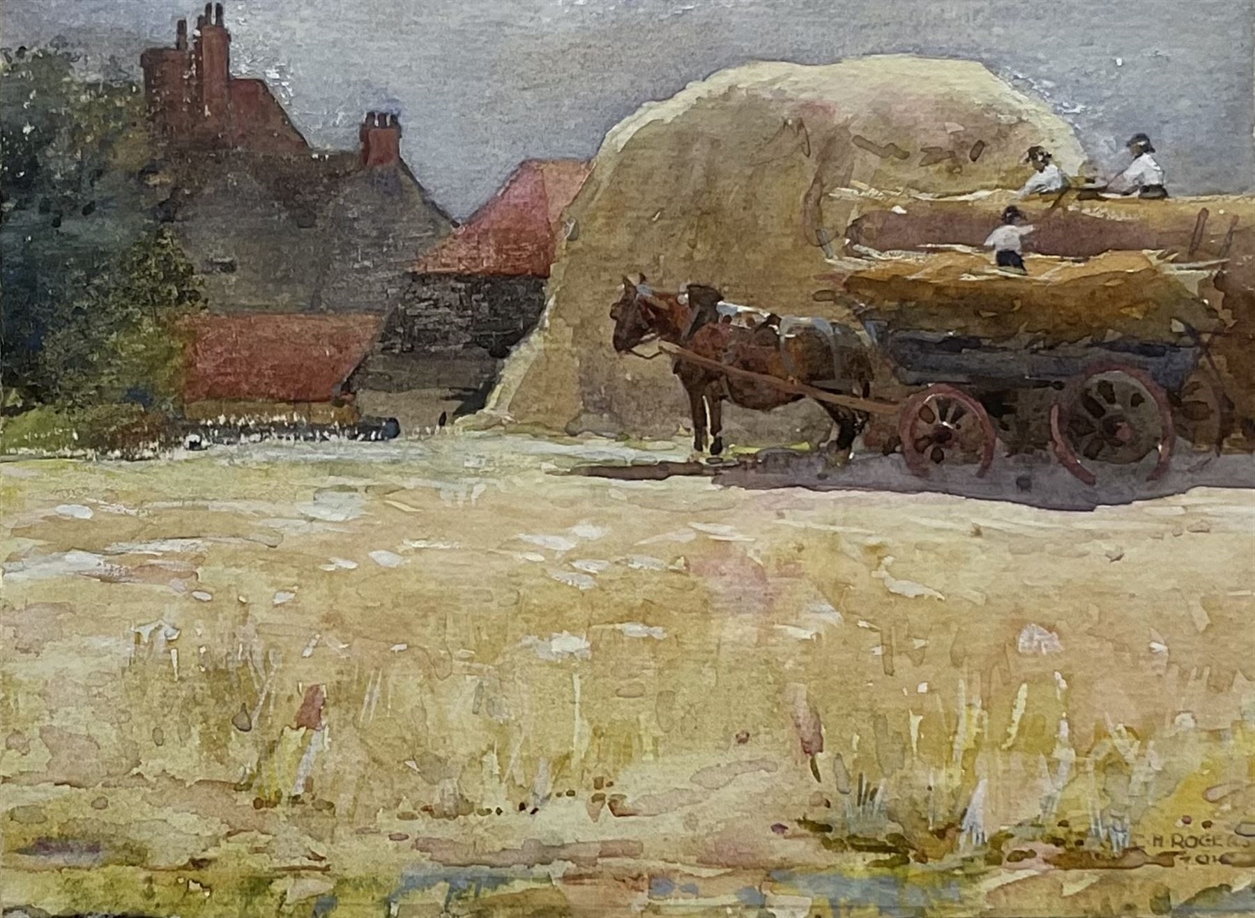 Charles Rogers | Stacking a Hay Rick | MutualArt