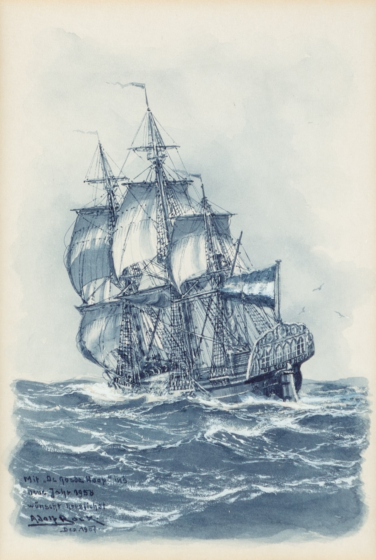 Adolf Bock | A SAILING SHIP IN THE SUNSET (1924) | MutualArt