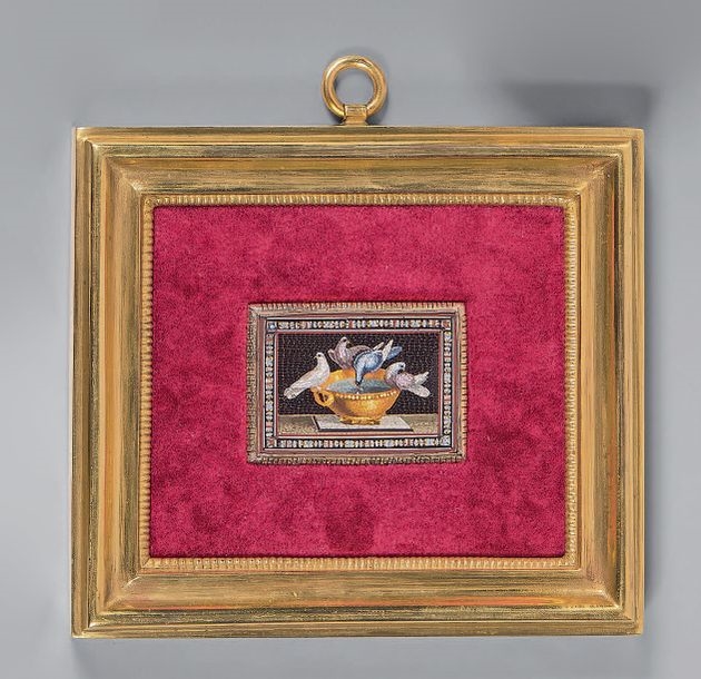 Roman School, 19th Century | Doves of Pliny on black background ...