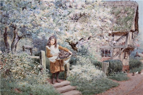 Joseph Kirkpatrick | Rural village scene with a girl carrying a basket ...
